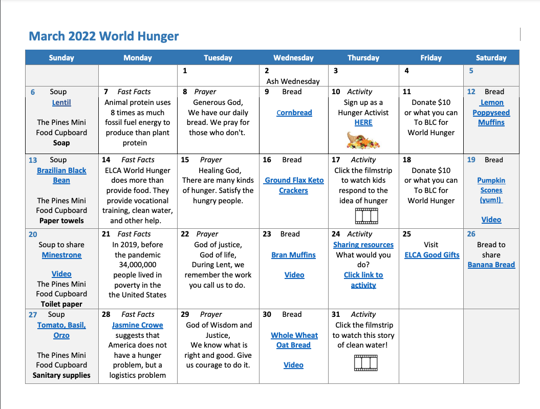March 2022 World Hunger | Bethlehem Lutheran Church
